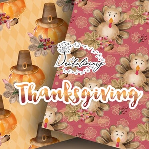 Watercolor Thanksgiving Digital Paper Pack, Autumn Leaves, Thanksgiving ...