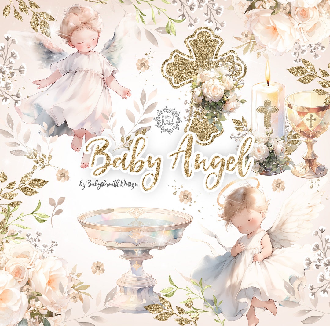 Watercolor Baby Angel Gold Digital Paper Pack, Watercolor Clipart Baby ...