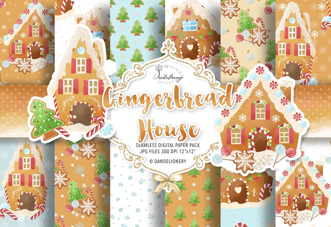 Gingerbread House Digital Paper Pack, Cute, Candy Cane, Christmas ...