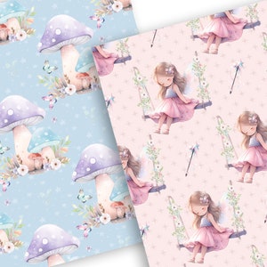 Watercolor Fairy Tale Digital Paper Pack, Fairy Pattern, Swing, Flower ...