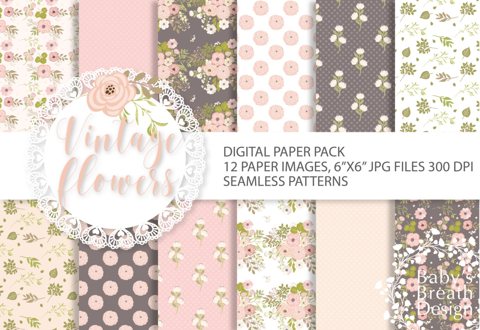 Seamless Vintage Flowers Digital Paper Scrapbooking Paper - Etsy