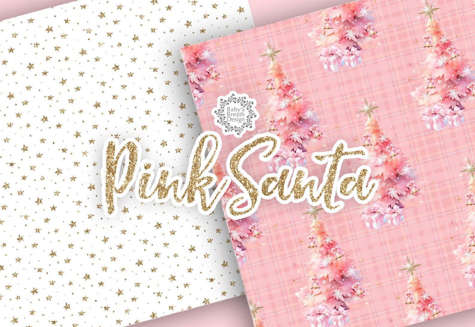 Pink Christmas Digital Paper Pack, Xmas Pattern, Cute Christmas Paper ...