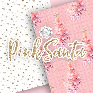 Pink Christmas Digital Paper Pack, Xmas Pattern, Cute Christmas Paper ...