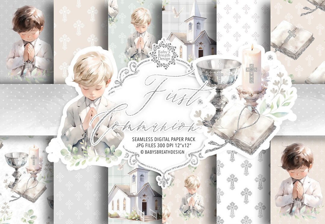 Watercolor First Communion Digital Paper Pack, Watercolor First ...