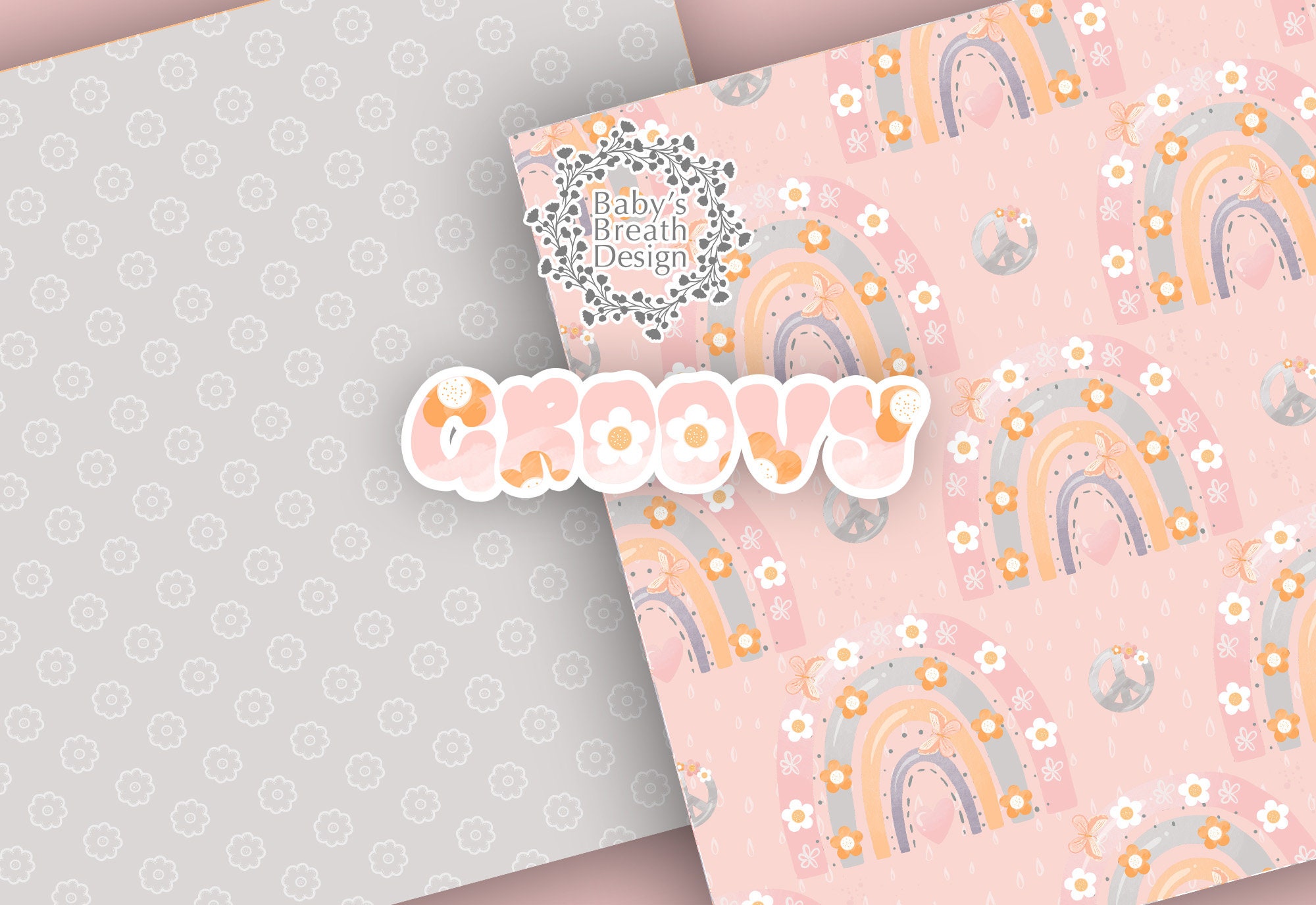 Groovy Design Retro Digital Paper Pack Rainbow Rainbow - Etsy