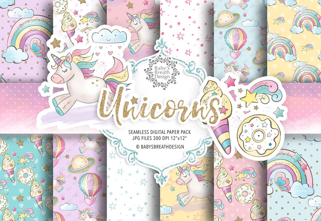 Unicorn Digital Paper Pack, Rainbow Pattern, Butterfly Digital, Flowers ...