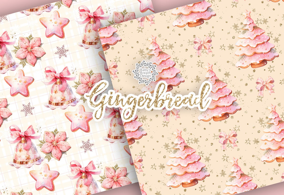 Watercolor Gingerbread Cookie Digital Paper Pack, Xmas Clipart ...