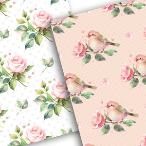 Watercolor Pink Roses Digital Paper Pack, Spring Pattern, Romantic ...