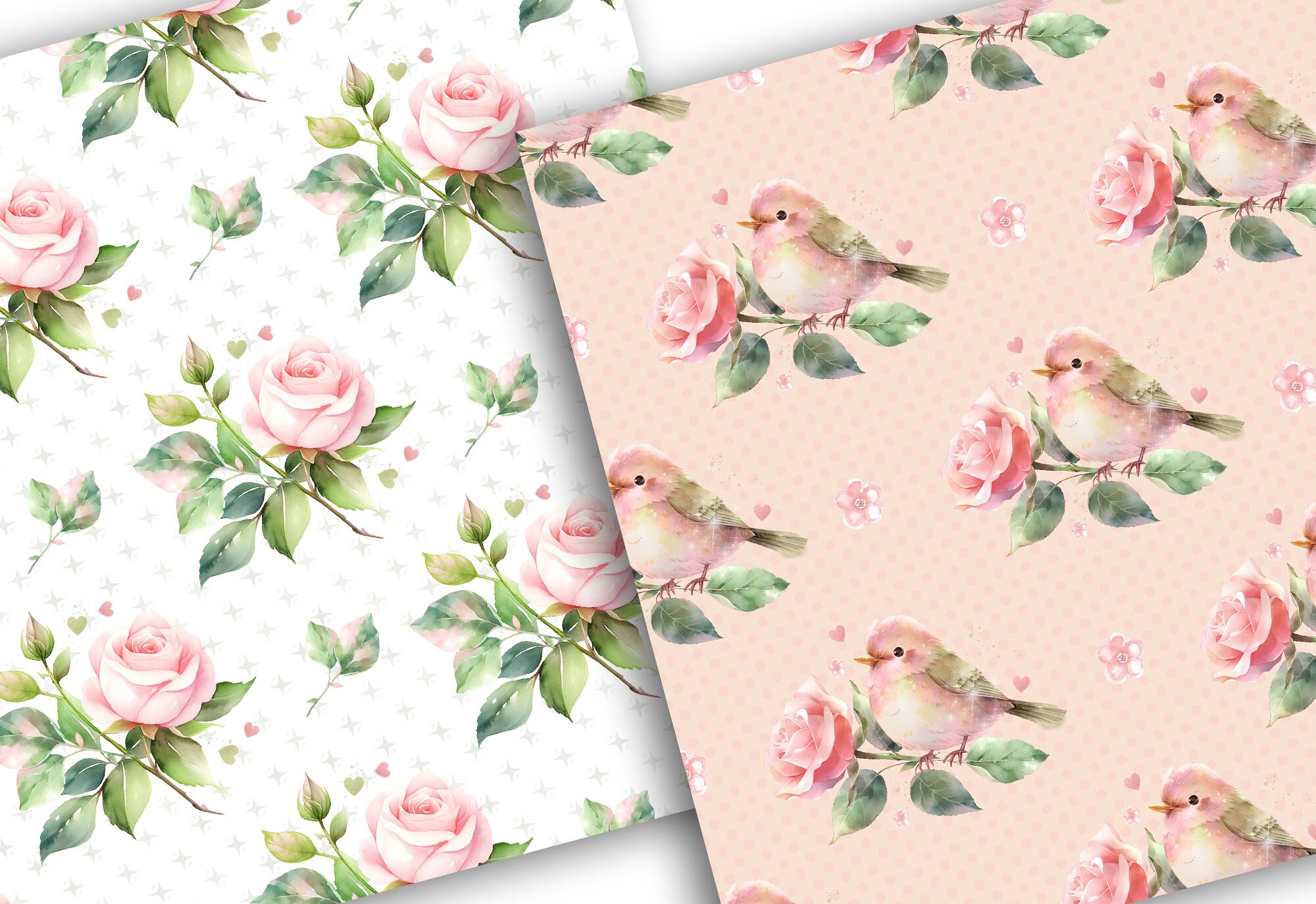 Watercolor Pink Roses Digital Paper Pack Spring Pattern - Etsy
