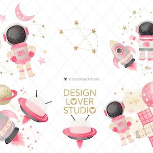 Watercolor to the Moon Clipart, Space Clipart, Satellite, Girl, Kids ...