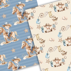 Watercolor Cute Cowboy Digital Paper Pack, Baby Cowboy Pattern, Wild ...