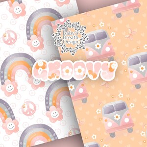 Groovy Design Retro Digital Paper Pack, Rainbow, Rainbow Clipart ...