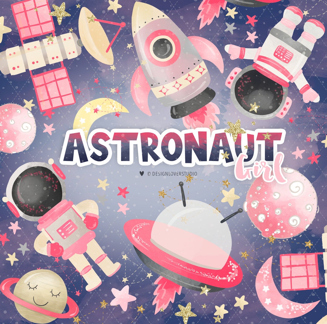 Watercolor to the Moon Clipart, Space Clipart, Satellite, Girl, Kids ...