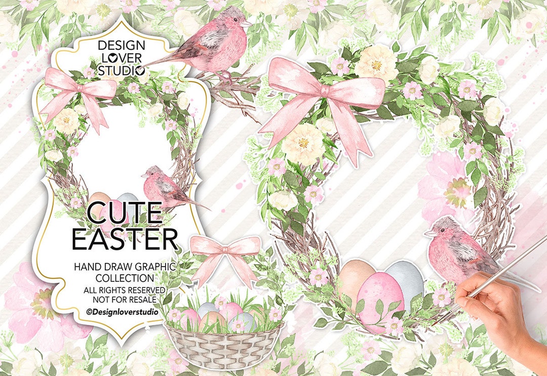 Watercolor Cute Easter Design, Clipart, Mint Pink Watercolor Clipart ...