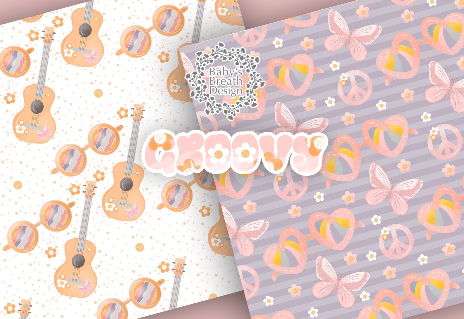 Groovy Design Retro Digital Paper Pack, Rainbow, Rainbow Clipart ...