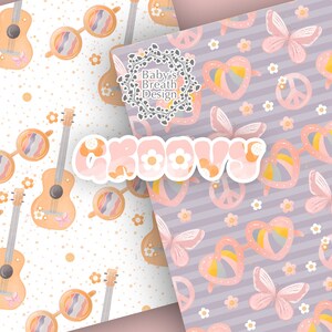 Groovy Design Retro Digital Paper Pack, Rainbow, Rainbow Clipart ...