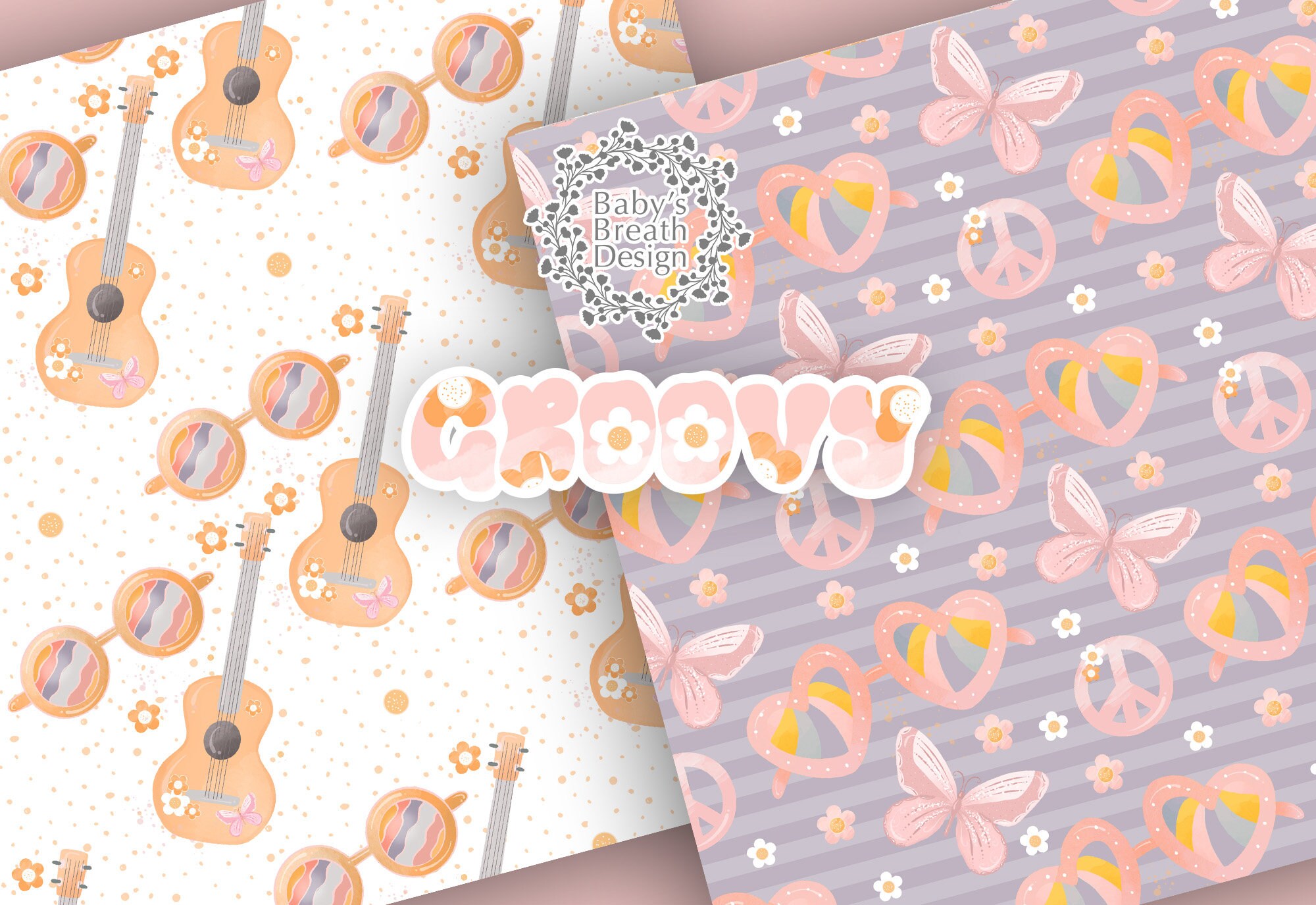 Groovy Design Retro Digital Paper Pack, Rainbow, Rainbow Clipart ...