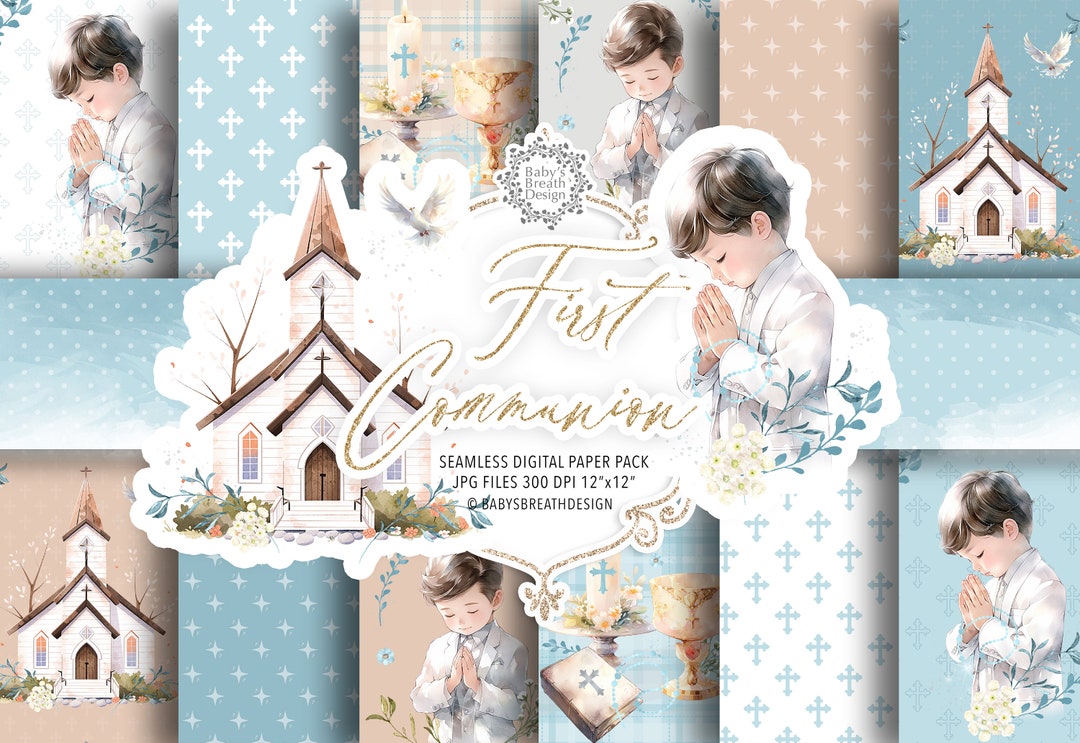 Watercolor First Communion Digital Paper Pack, Watercolor First ...