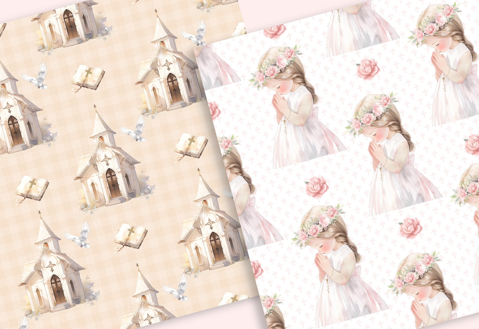 Watercolor First Communion Digital Paper Pack, Watercolor First ...