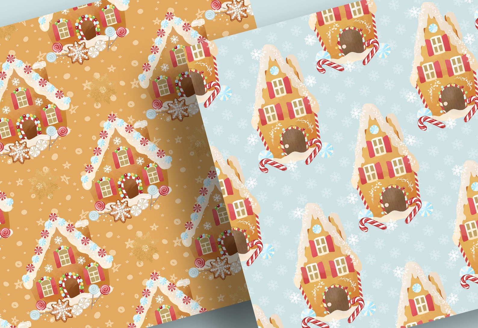 Gingerbread House Digital Paper Pack, Cute, Candy Cane, Christmas ...
