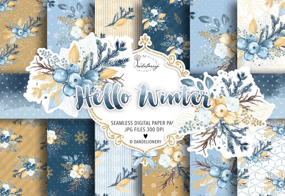 Watercolor Hello Winter Digital Paper Pack, Christmas, Branches ...