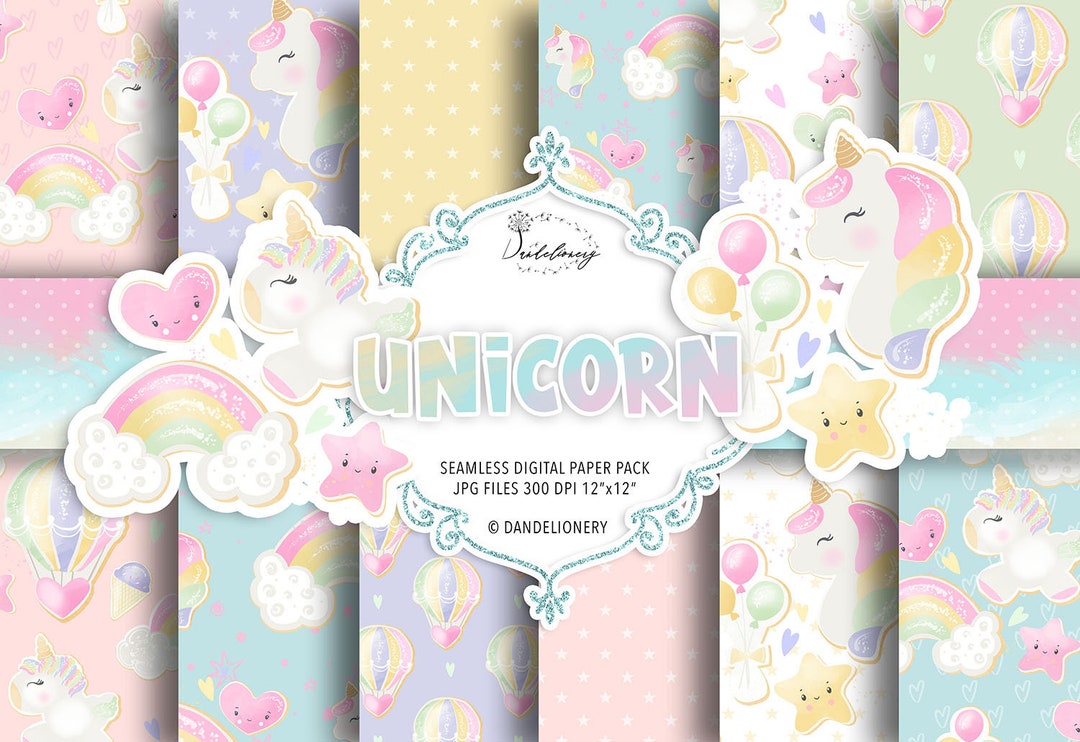 Watercolor Unicorns Digital Paper Pack, Rainbow Unicorns, Instant ...