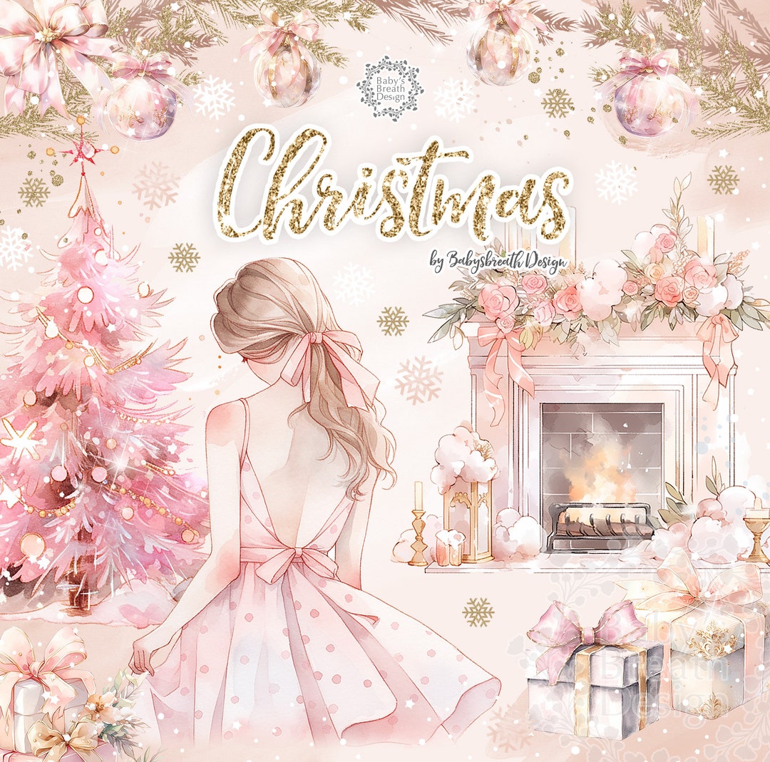 Pink Christmas Digital Design, Xmas Clipart, Cute Christmas Clipart ...
