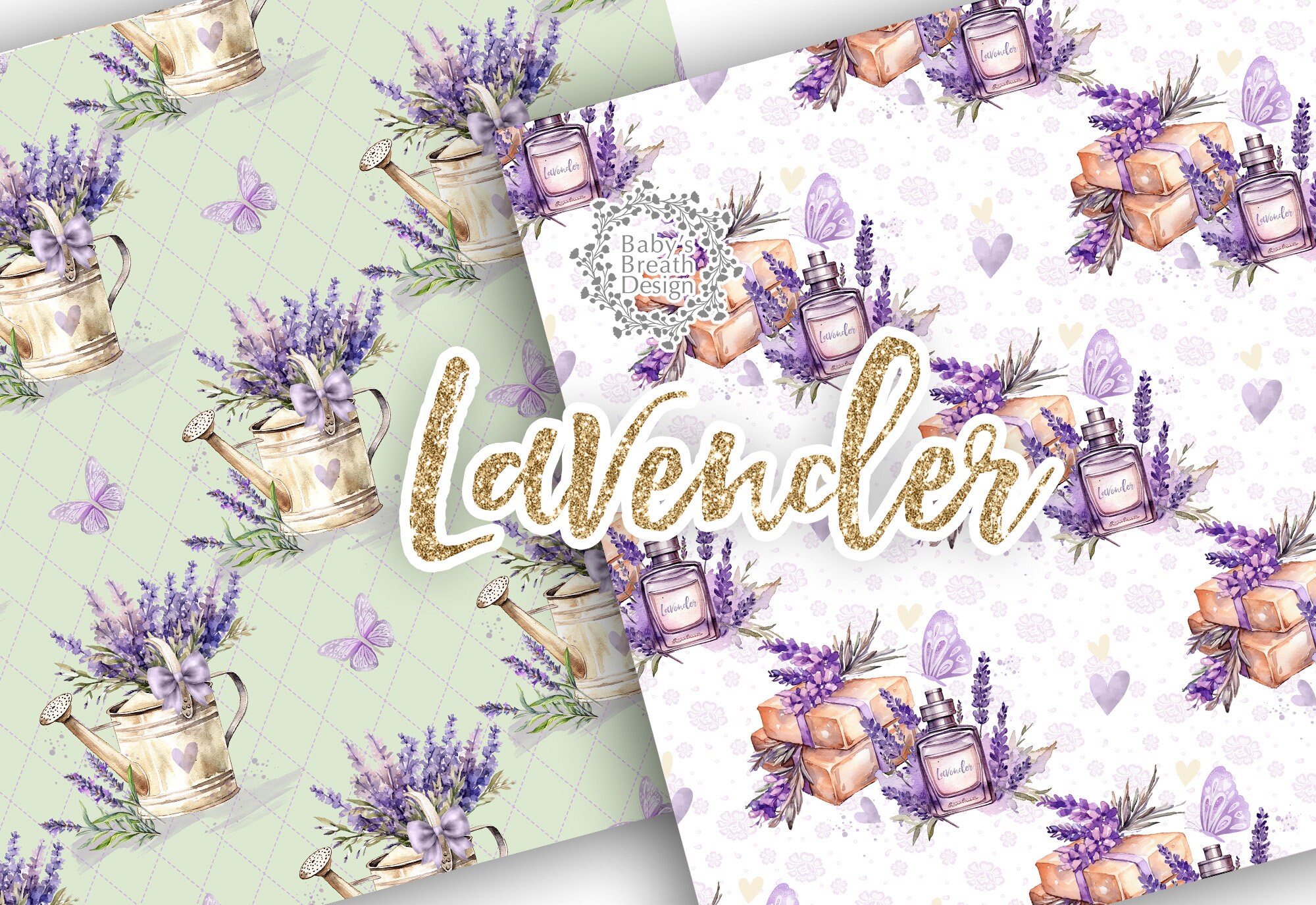 Watercolor Lavender Digital Paper Pack, Lavender Pattern, Flower ...