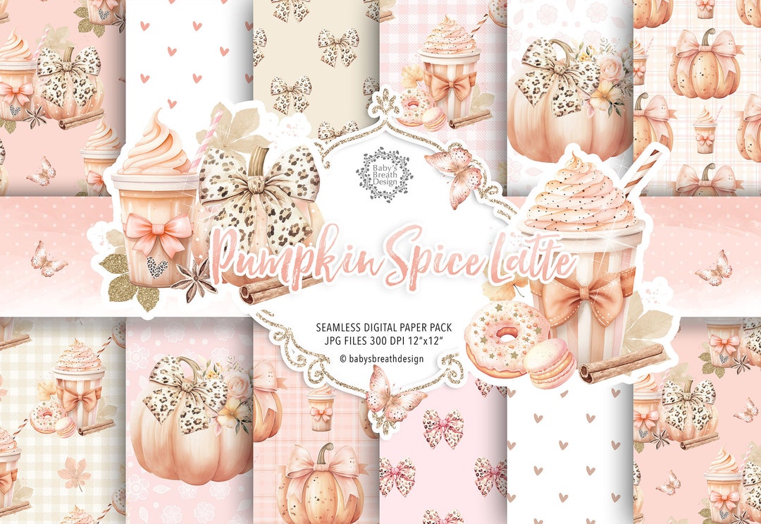 Pink Pumpkin Spice Latte Digital Paper Pack, Pumpkin Spice Pattern ...