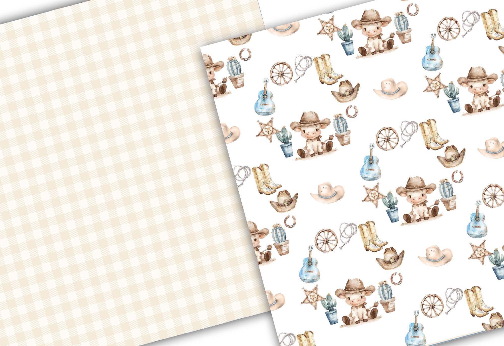 Watercolor Cute Cowboy Digital Paper Pack, Baby Cowboy Pattern, Wild ...