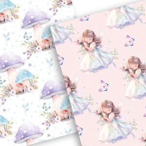 Watercolor Fairy Tale Digital Paper Pack, Fairy Pattern, Swing, Flower ...
