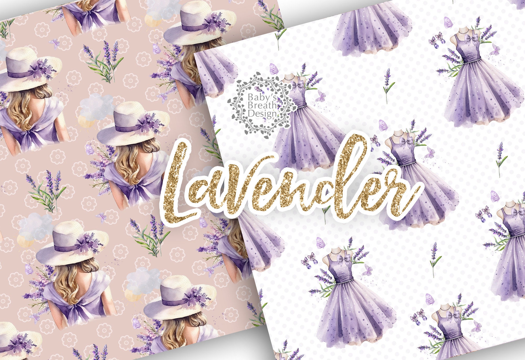 Watercolor Lavender Digital Paper Pack, Lavender Pattern, Flower ...