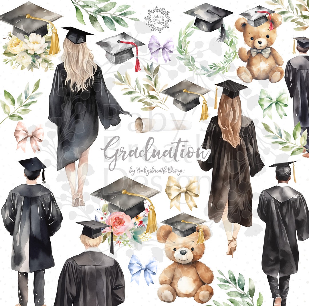 Watercolor Graduation Clipart, Png, Graduation Cap, Graduation Clipart ...