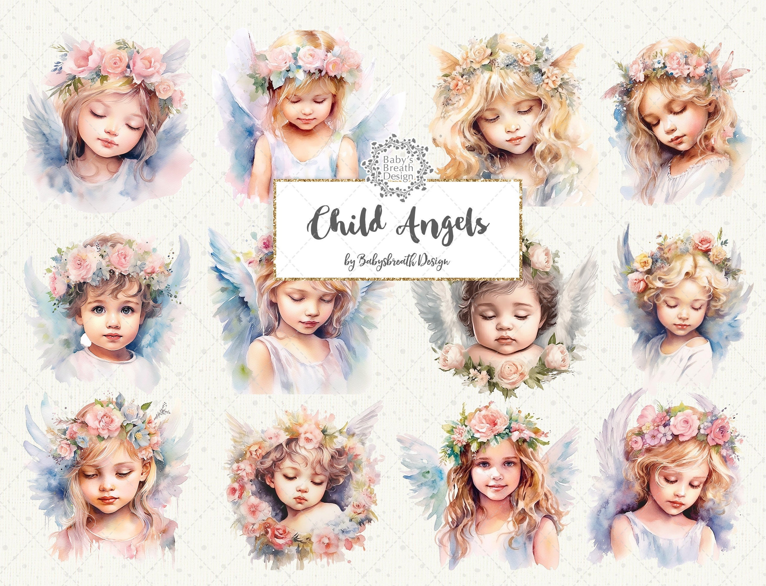 Watercolor Children Angel Clipart, Flower Clipart, Flower Digital, Baby ...