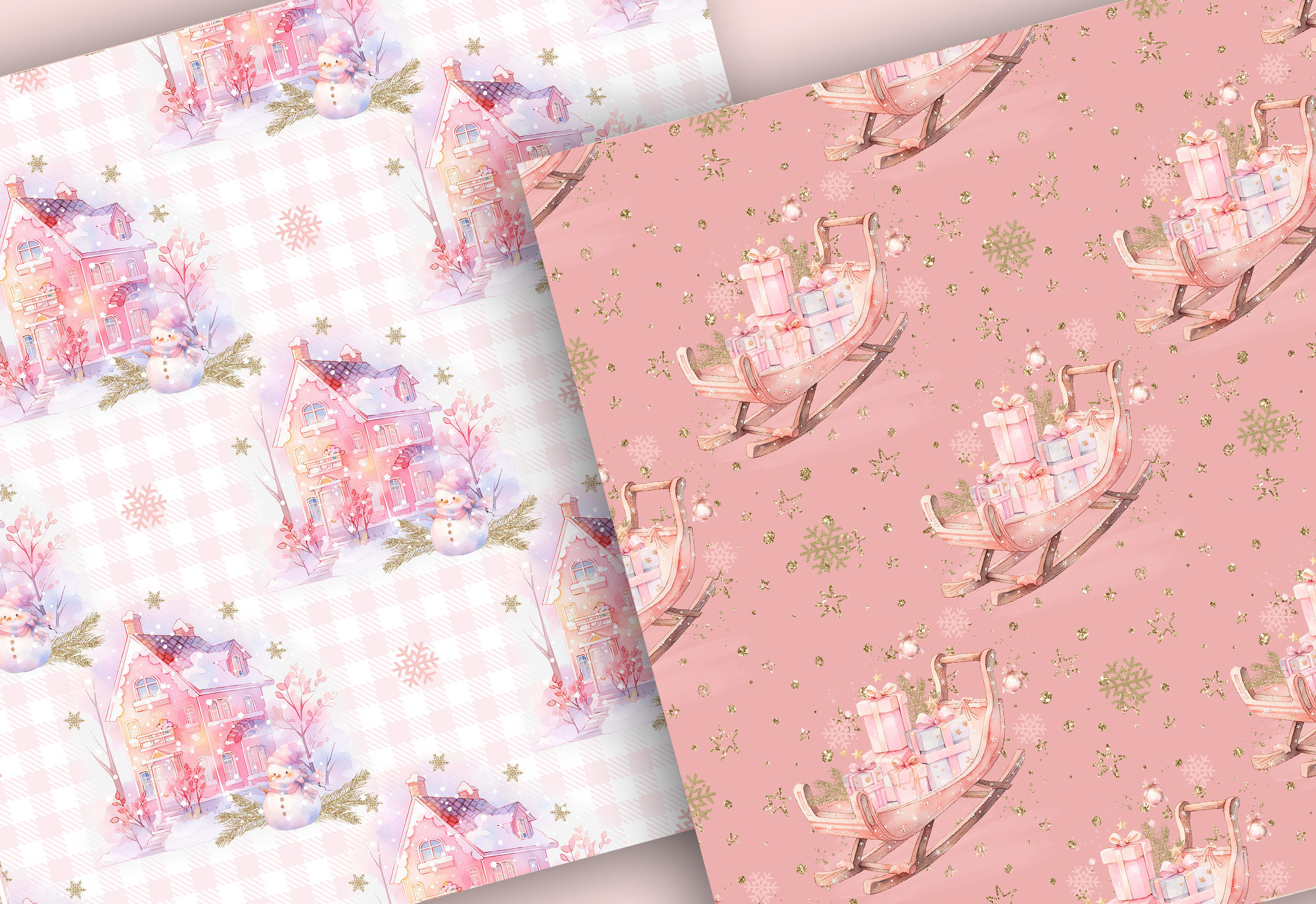 Pink Winter Digital Paper Pack Xmas Pattern Cute Christmas - Etsy