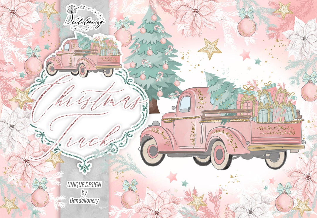 Christmas Truck Pink Design, Christmas Stickers, Winter, Christmas Clip ...