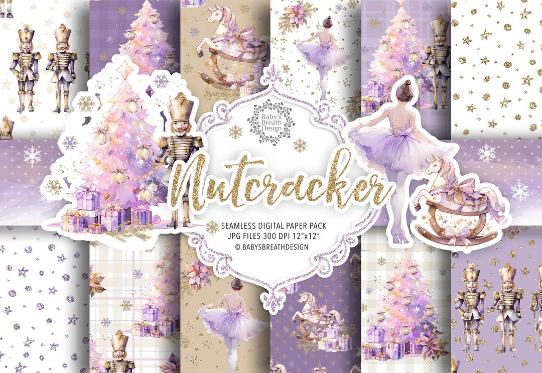 Nutcracker Christmas Purple Digital Paper Pack, Xmas Pattern Christmas ...