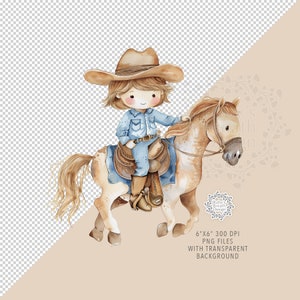 Watercolor Cute Cowboy Clipart, Baby Cowboy PNG Bundle, Wild West ...