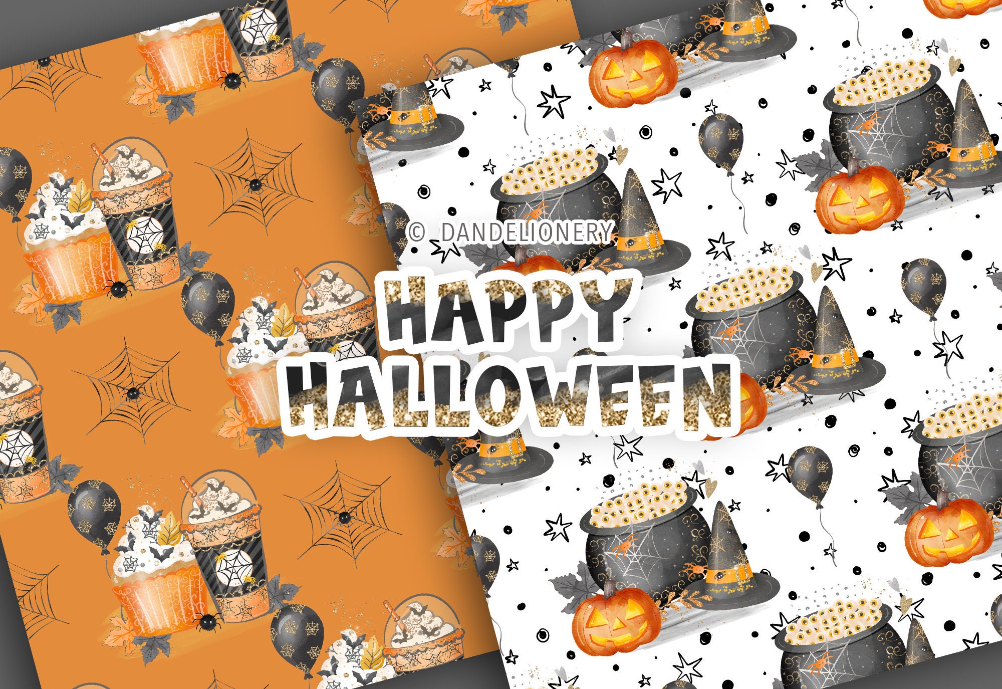 Happy Halloween Digital Paper Pack, Halloween Pattern, Hot Chocolate ...