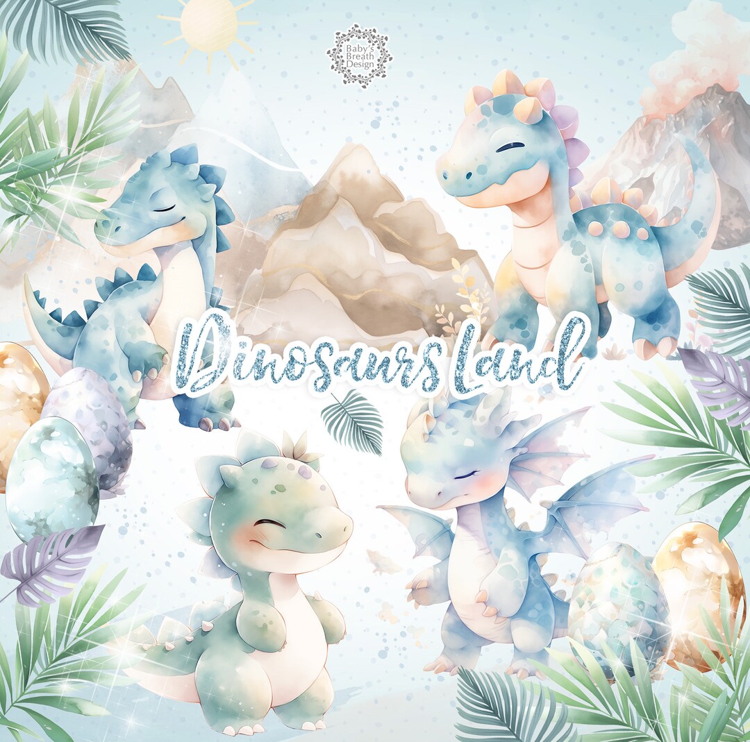 Watercolor Dino Clipart, Dinosaur Clipart, Nursery Clipart, PNG, Baby ...