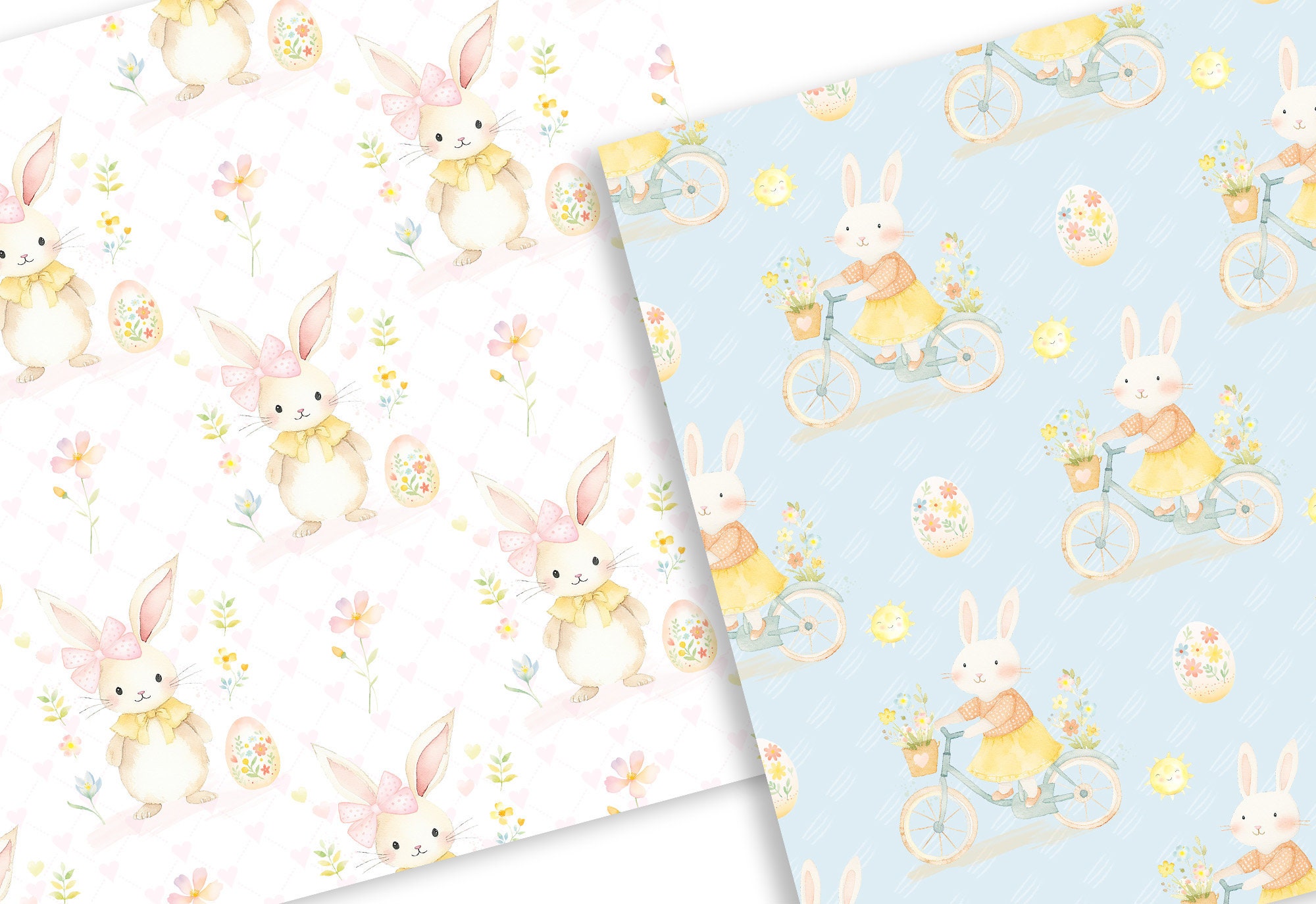 Watercolor Happy Easter Digital Paper Pack, Spring Pattern, Romantic ...