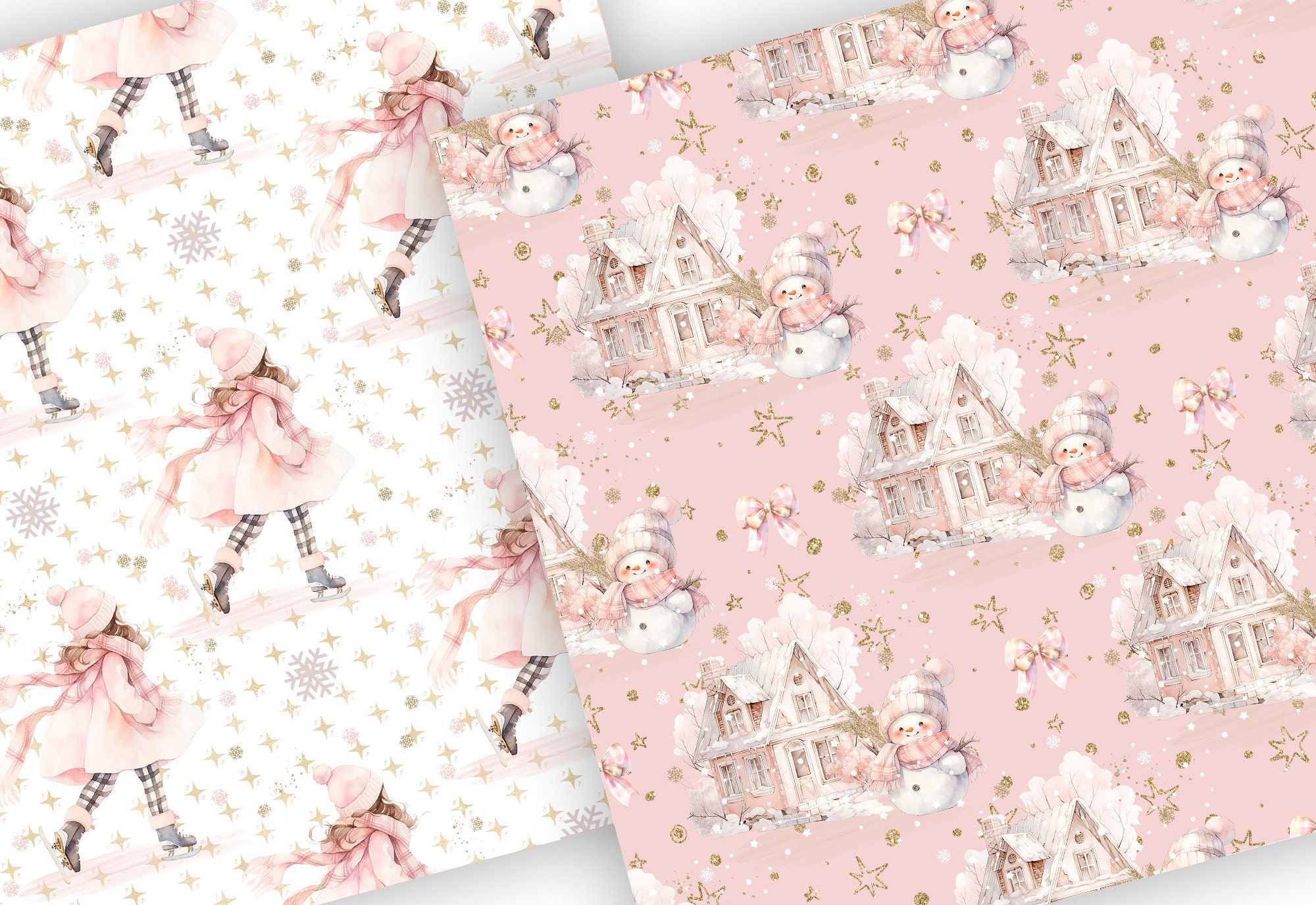 Paquete de papel digital de Navidad rosa, patrón de Navidad, imágenes ...