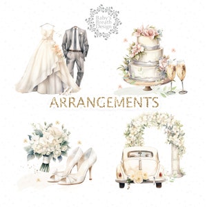 Watercolor Ivory Wedding Digital Design, Wedding Clipart, Romantic ...