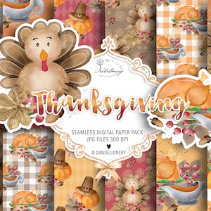 Watercolor Thanksgiving Digital Paper Pack, Autumn Leaves, Thanksgiving ...