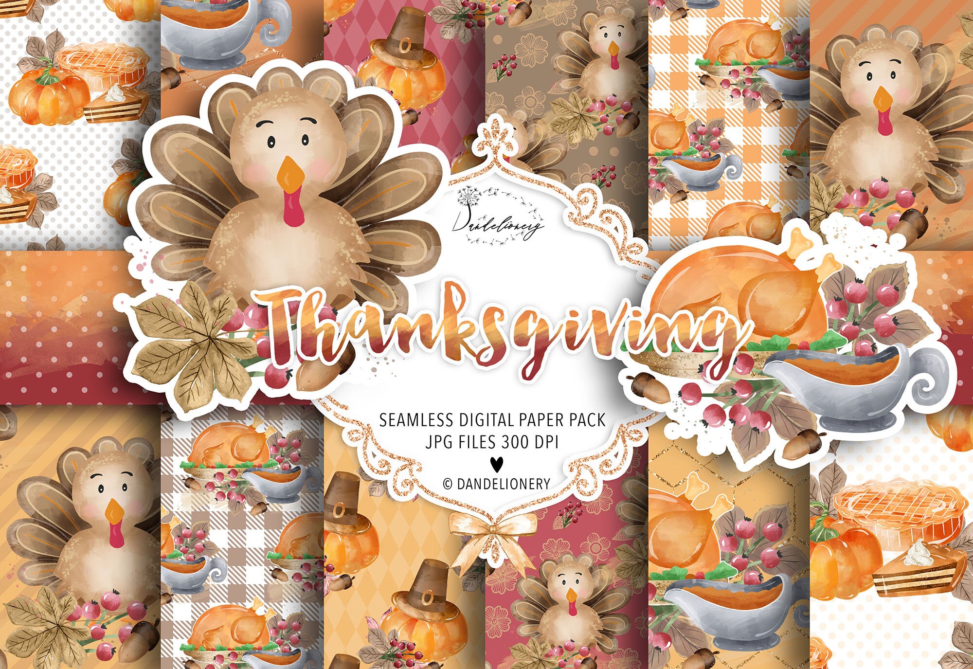 Watercolor Thanksgiving Digital Paper Pack Autumn Leaves - Etsy