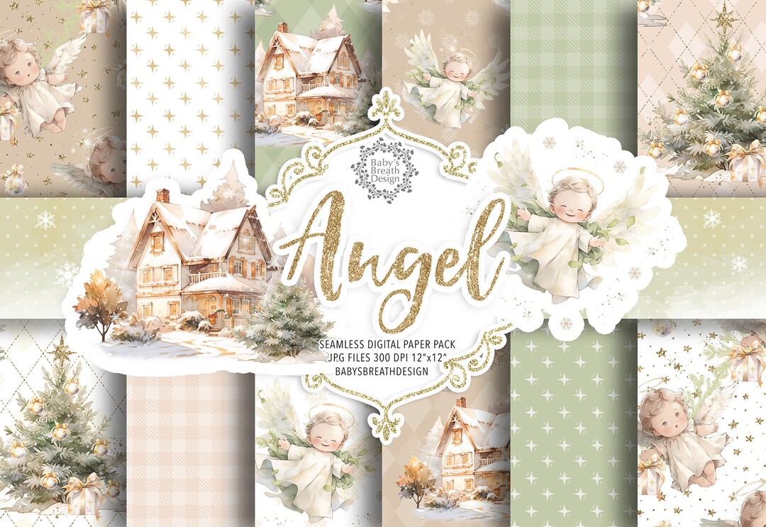 Watercolor Christmas Angel Digital Paper Pack, Cute Christmas Pattern ...