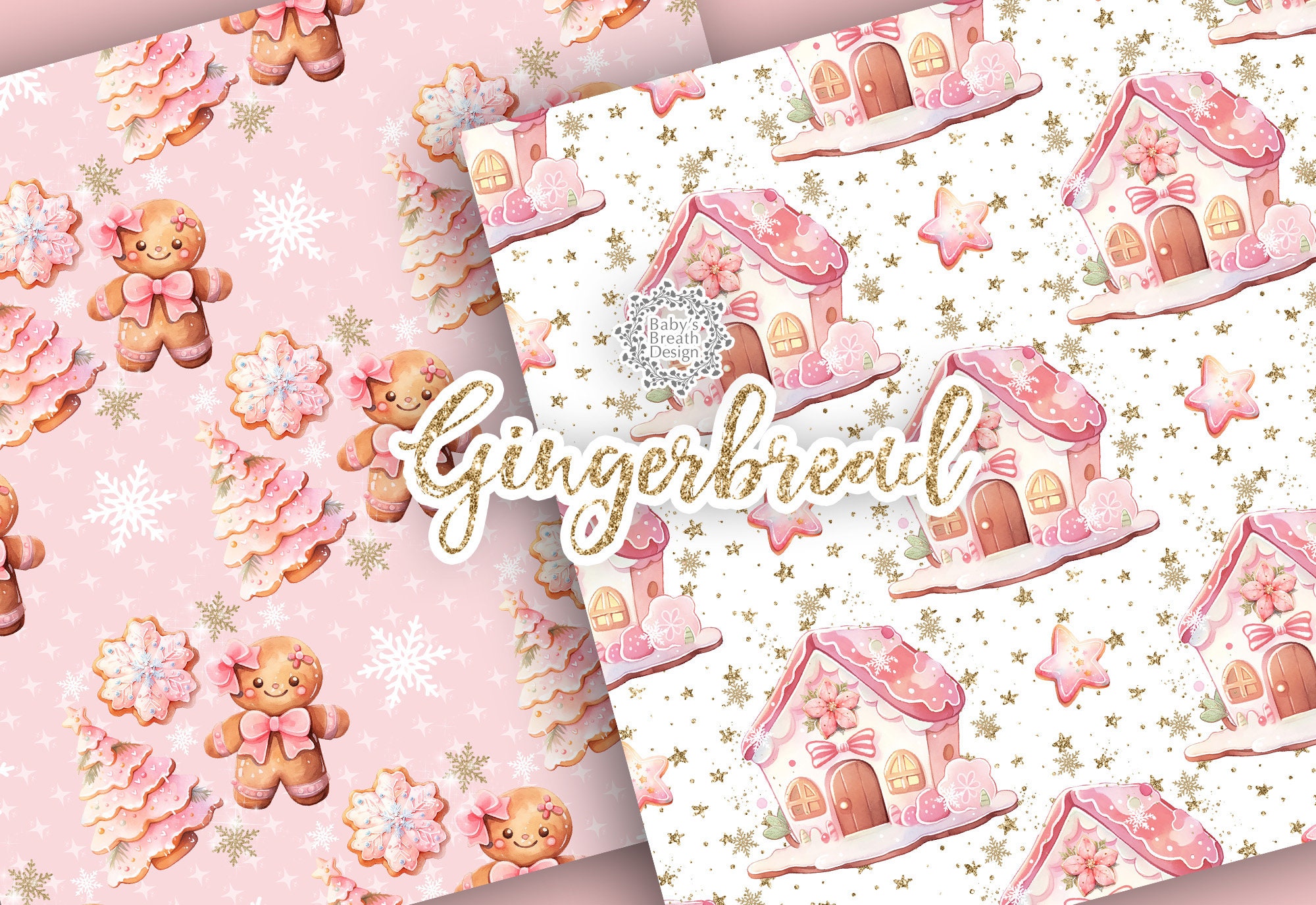 Watercolor Gingerbread Cookie Digital Paper Pack, Xmas Clipart ...