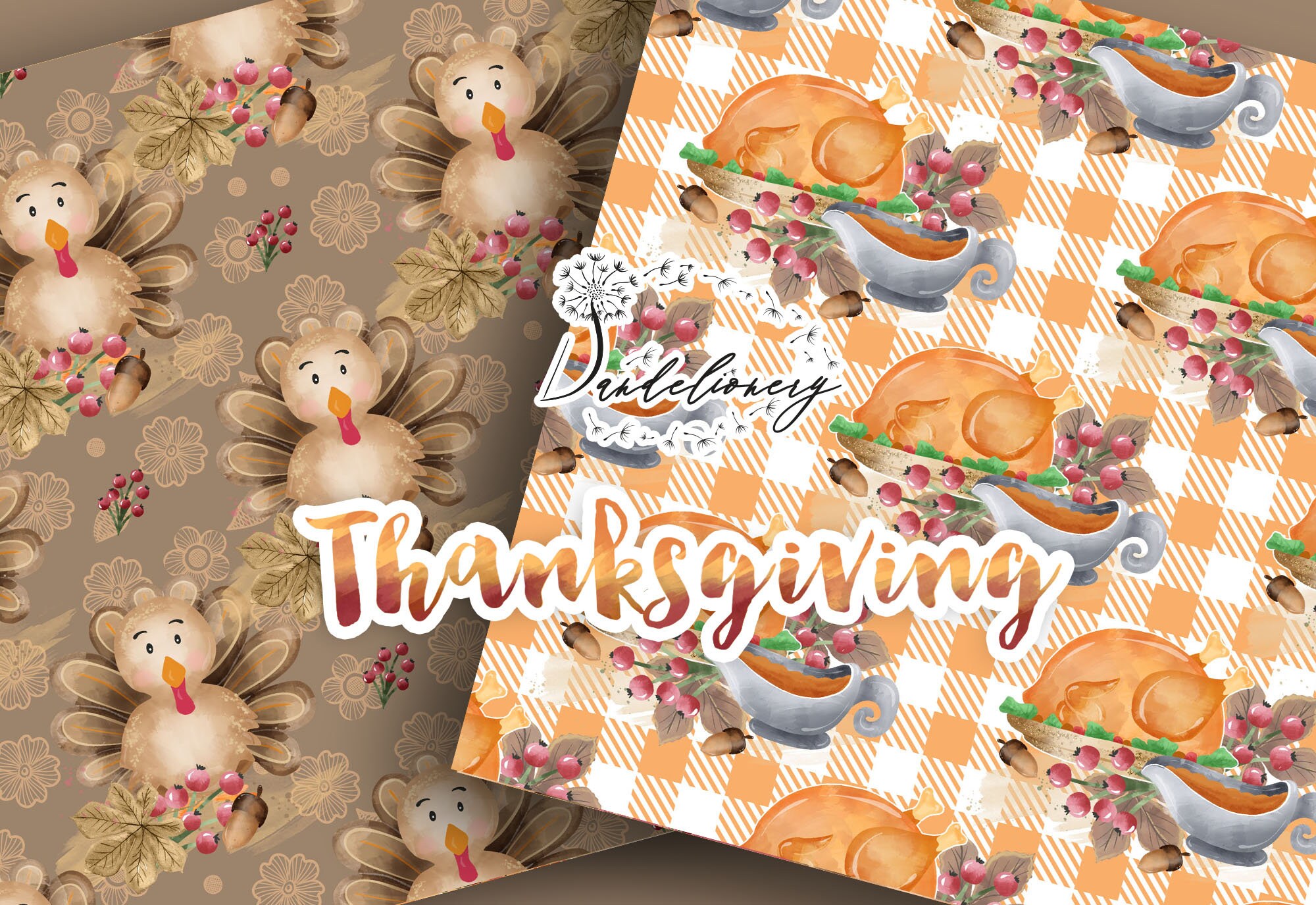 Watercolor Thanksgiving Digital Paper Pack Autumn Leaves - Etsy