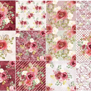 Burgundy Digital Paper Pack Watercolor Burgundy Peony Seamless Patterns ...