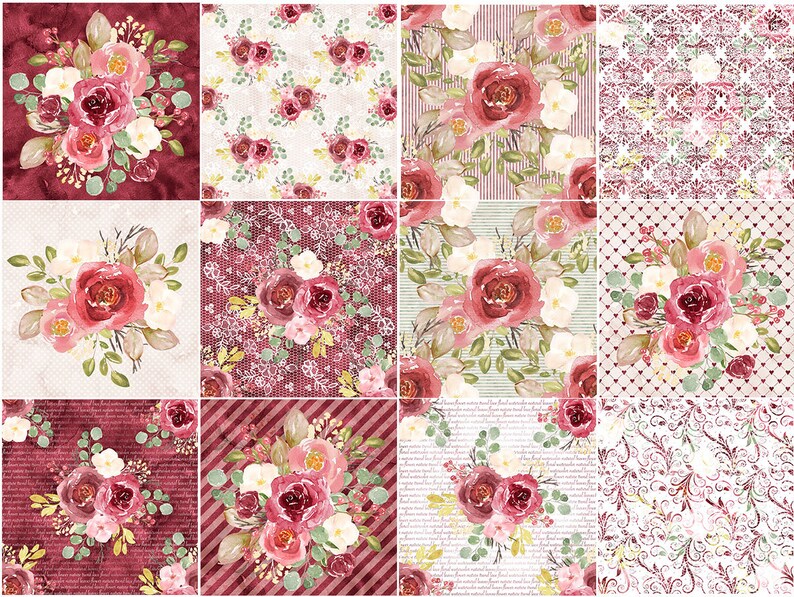 Burgundy Digital Paper Pack Watercolor Burgundy Peony Seamless - Etsy